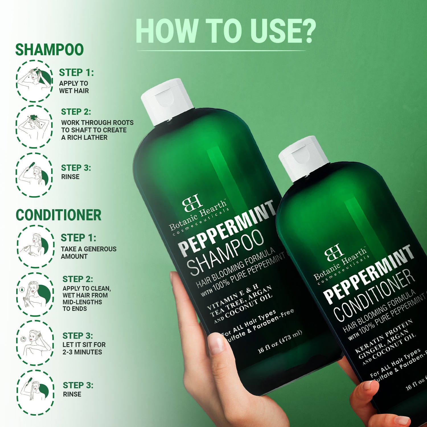 BH Peppermint Oil Womens Shampoo and Conditioner Set – Botanic Hearth